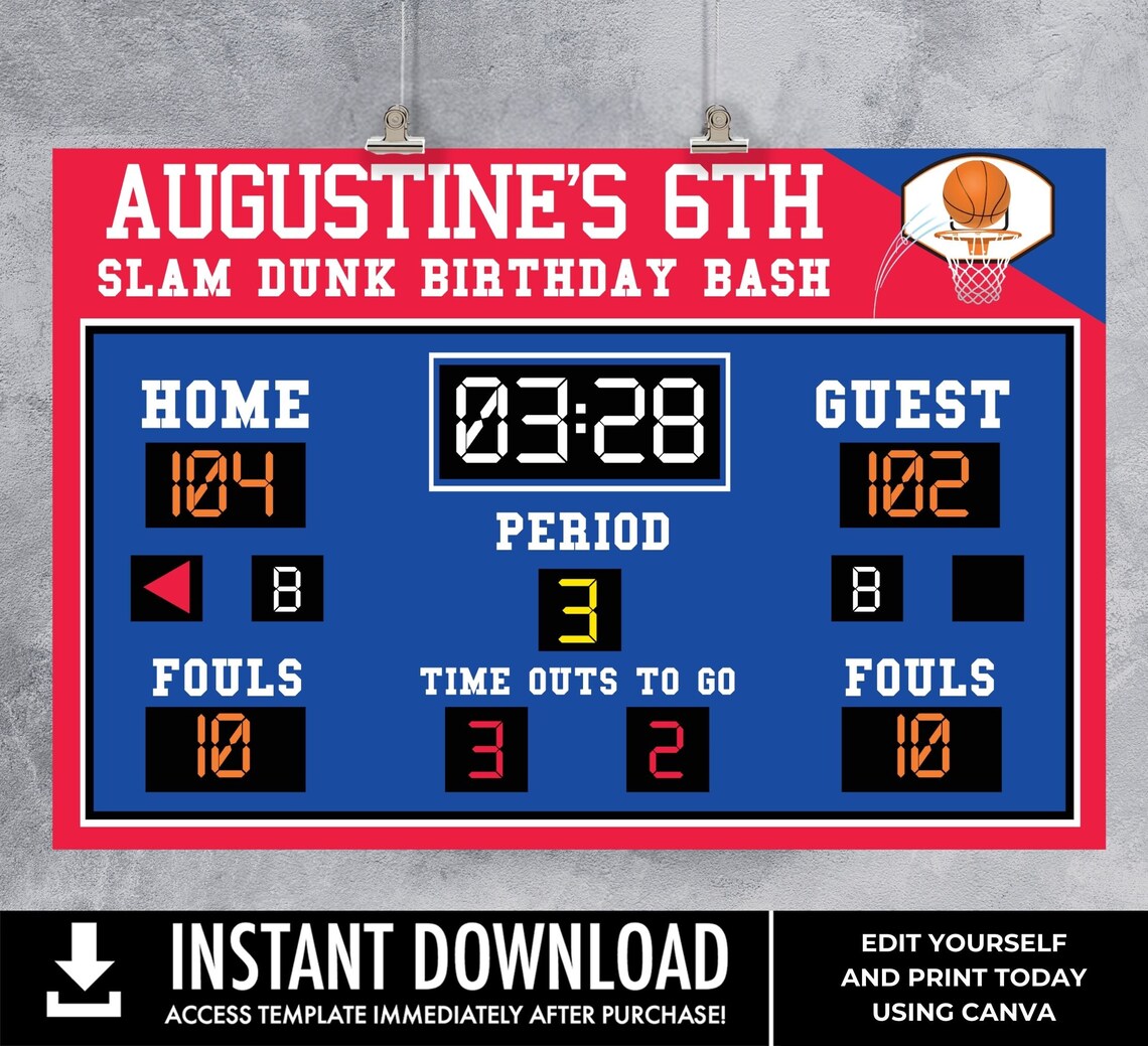 Basketball Scoreboard Printable 36"x24" Poster, Scoreboard Sign ...