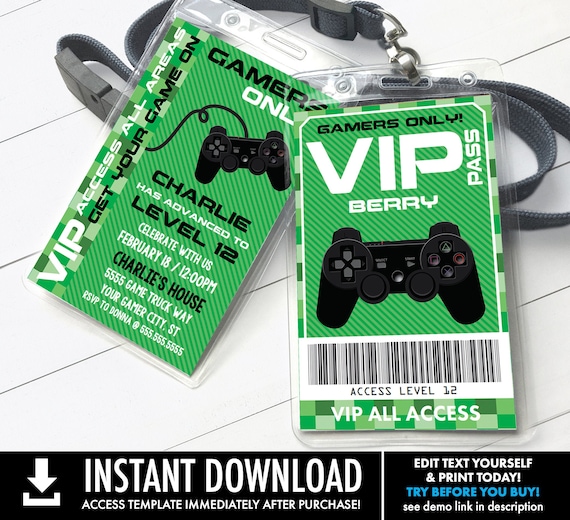 Video Gamer VIP I.D. Badge Invitation 2-sided Badge Party | Etsy