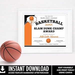 Customizable End-of-season Basketball Award Certificate, Celebrations ...