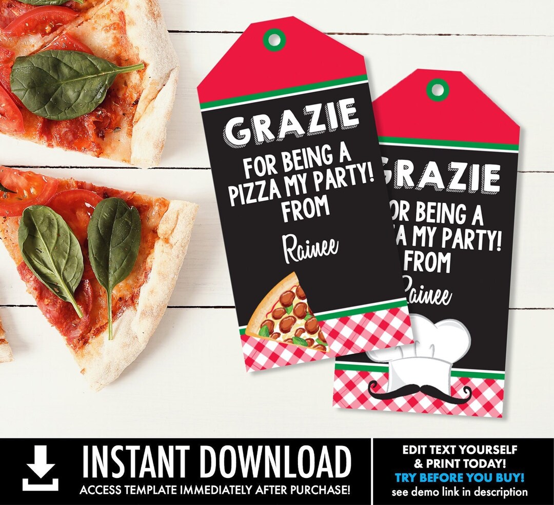 Pizza Party Favor Tag Thank You Tag Pizza Gift Tag, Pizza Birthday ...