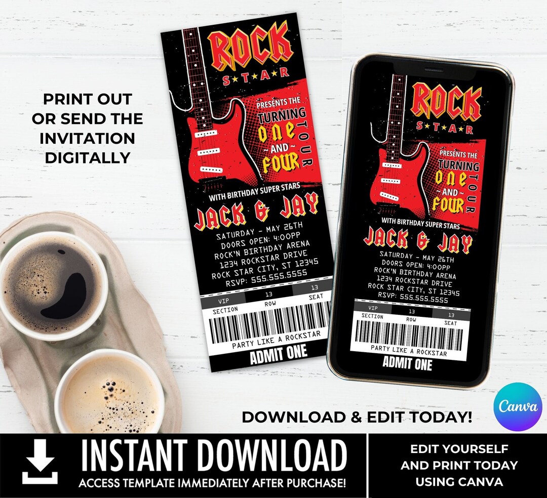 Rockstar Party Ticket Invitations, Birthday Party Like a Rockstar, Rock ...