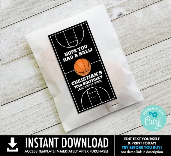 Basketball 2"x4" Sticker - Printable Sticker, Basketball Party ...