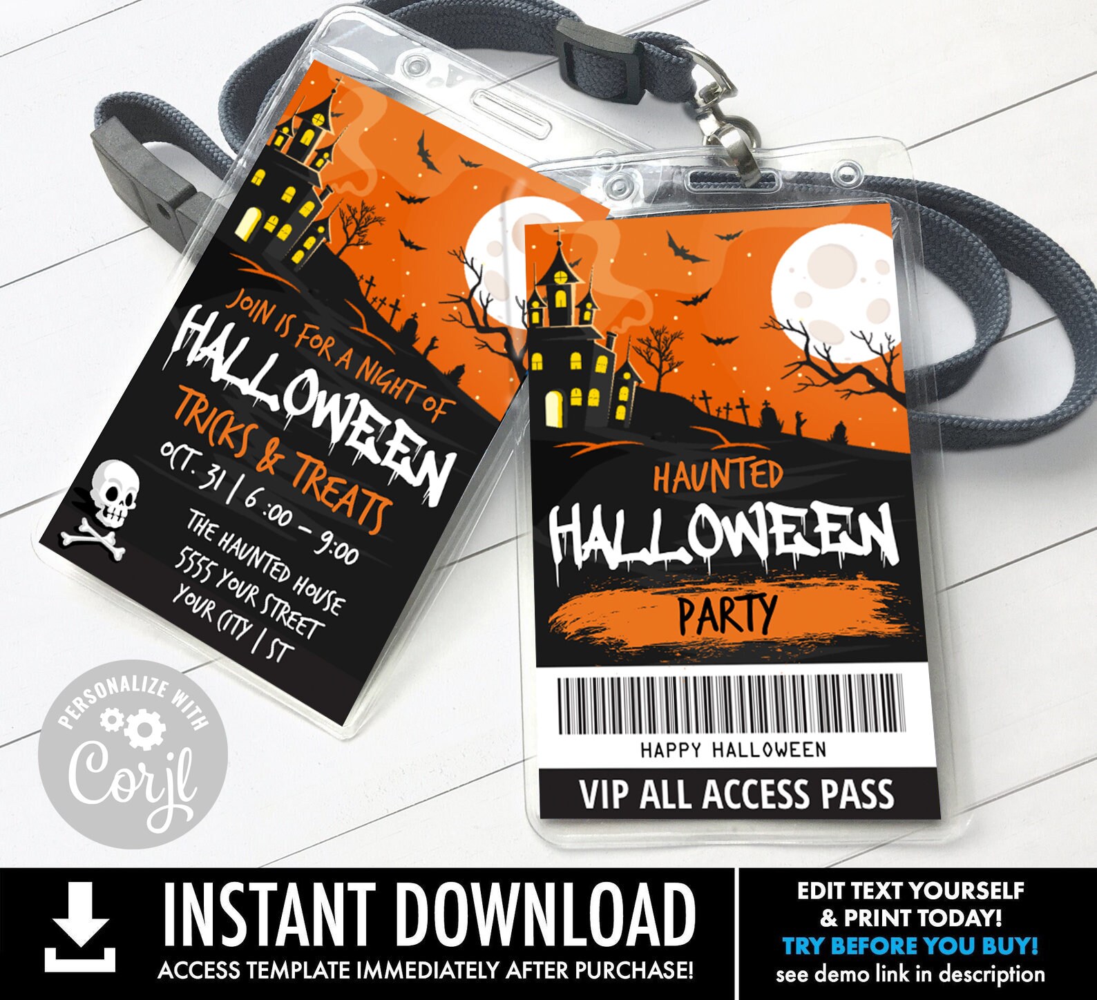 Halloween Party VIP Badge - Trick or Treat All Access Pass - Haunted ...
