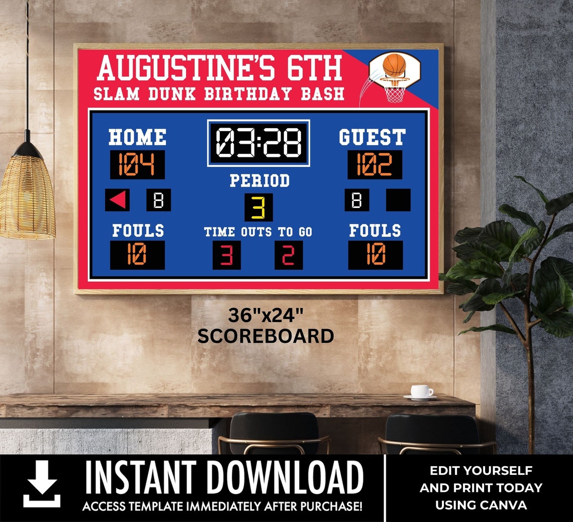 Basketball Scoreboard Printable 36"x24" Poster, Scoreboard Sign ...