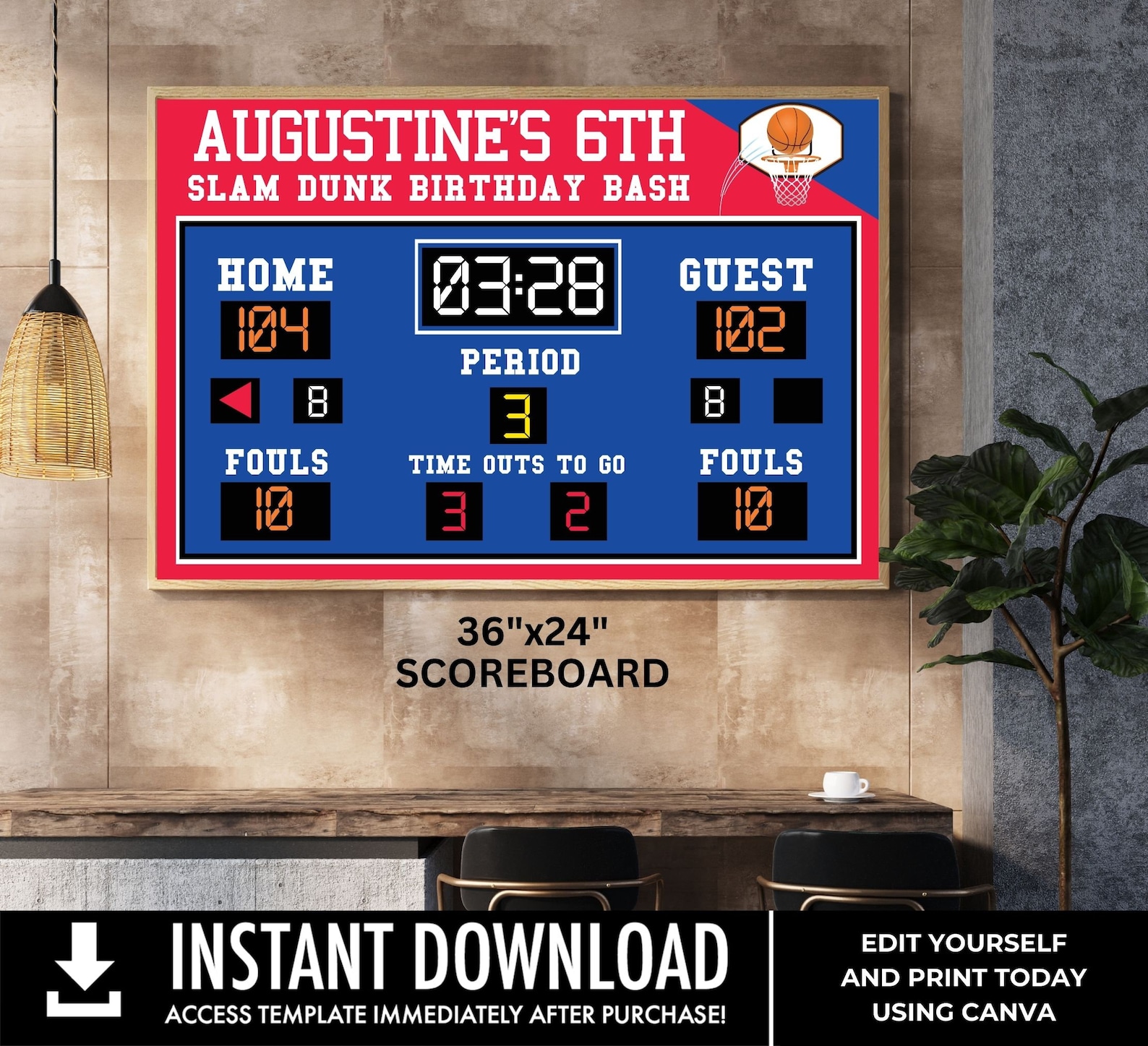 Basketball Scoreboard Printable 36"x24" Poster, Scoreboard Sign ...