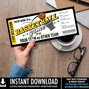 Basketball Ticket Gift Editable Template - Surprise Basketball Game ...