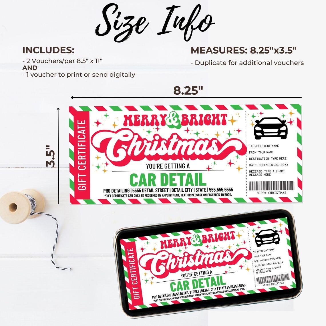 Christmas Car Detail Gift Certificate, Surprise Gift Voucher, Merry ...