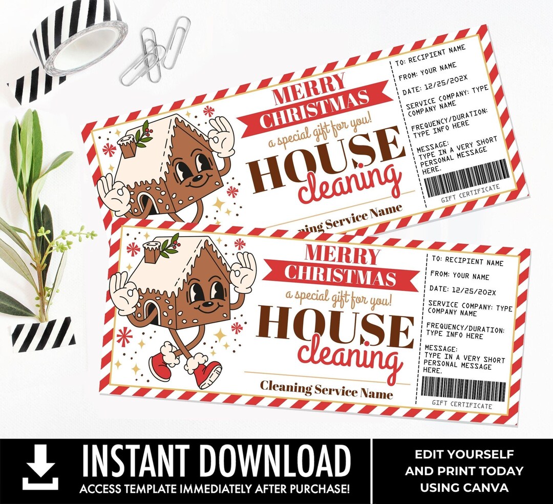 House Cleaning Christmas Gift Certificate, Maid Service, Gingerbread ...