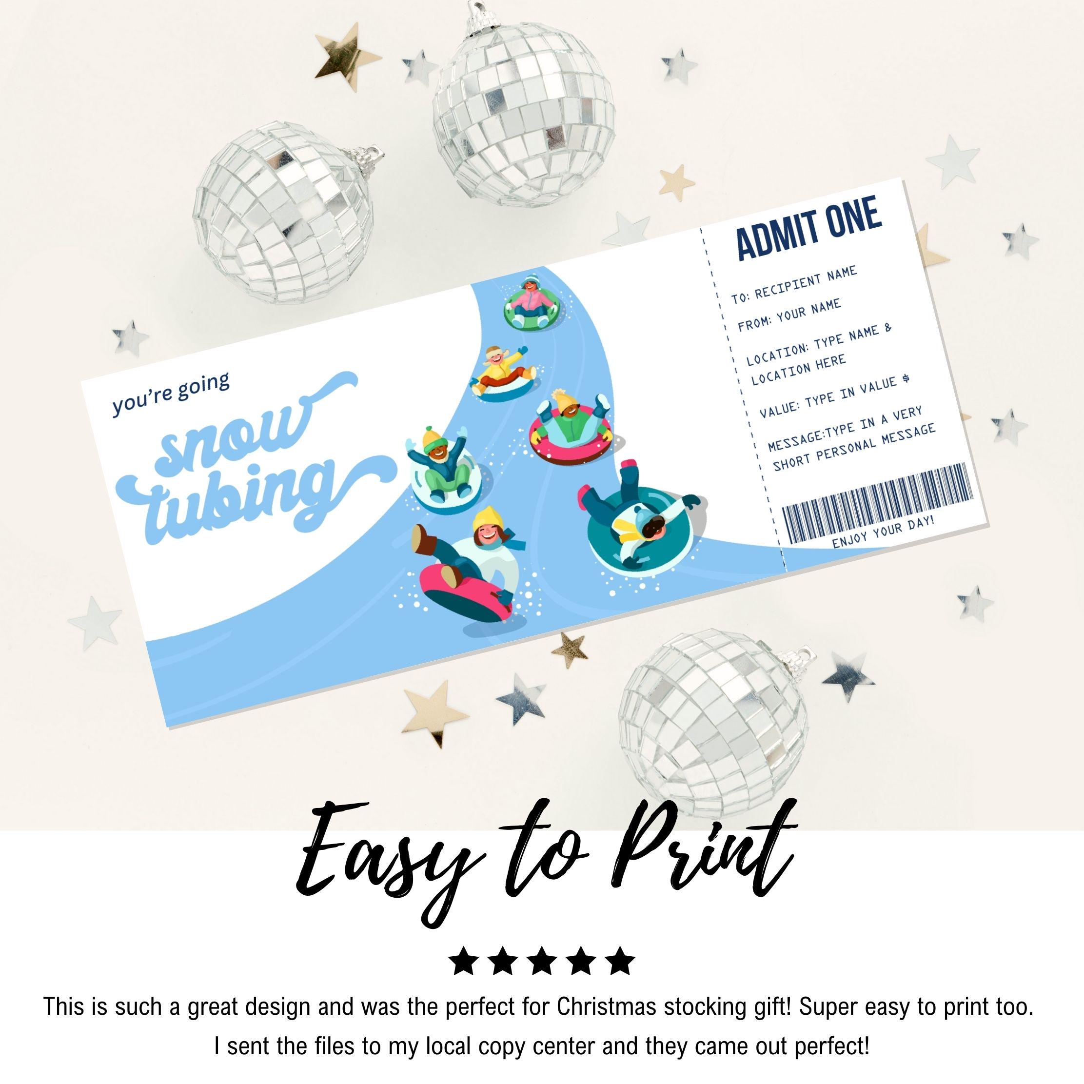 Snow Tubing Gift Certificate, Snow Sledding Surprise Gift Voucher, Last ...