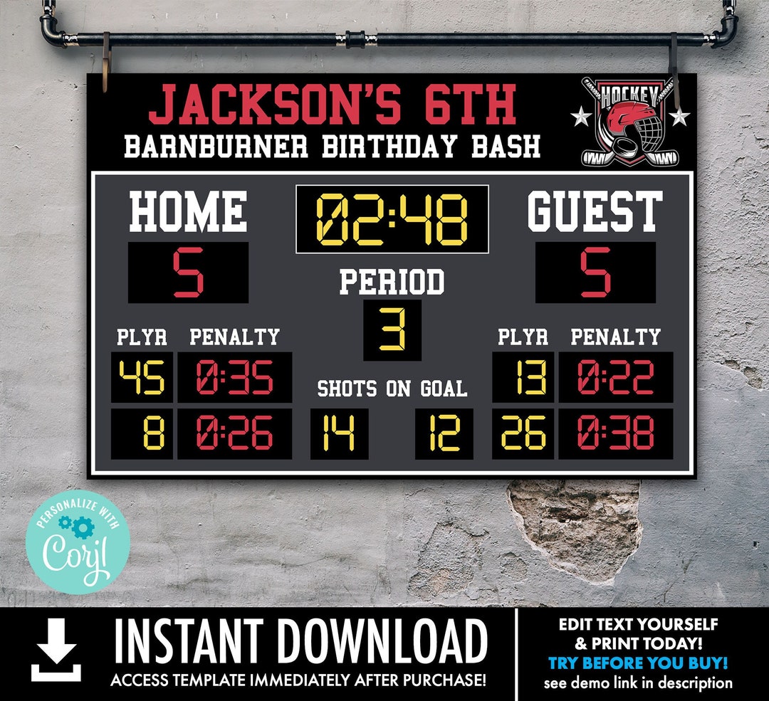 Hockey Scoreboard 36x24 Party Sign/poster Scoreboard Party Backdrop ...