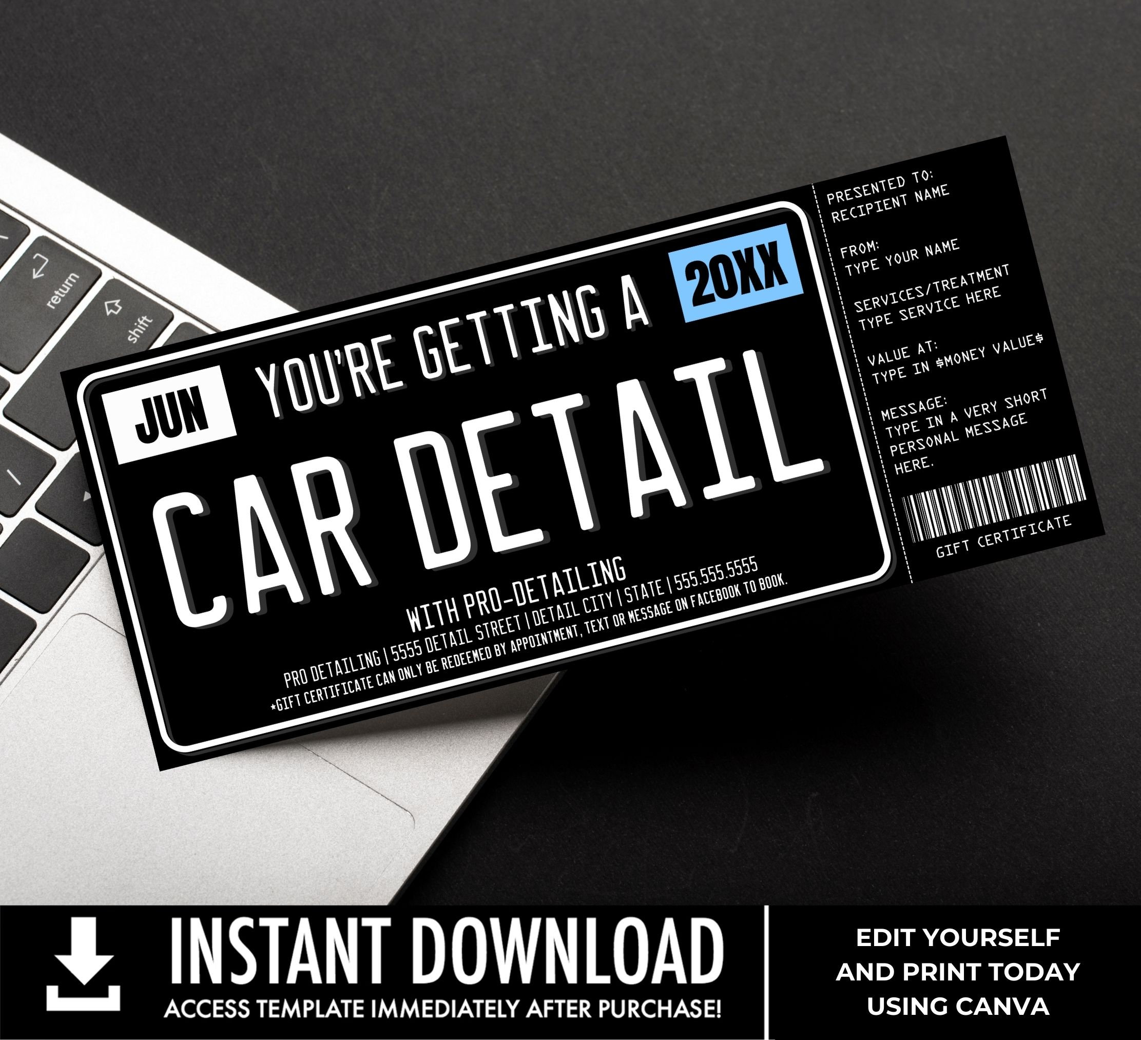 Car Detailing Gift Certificate, License Plate Car Detail Surprise Gift ...