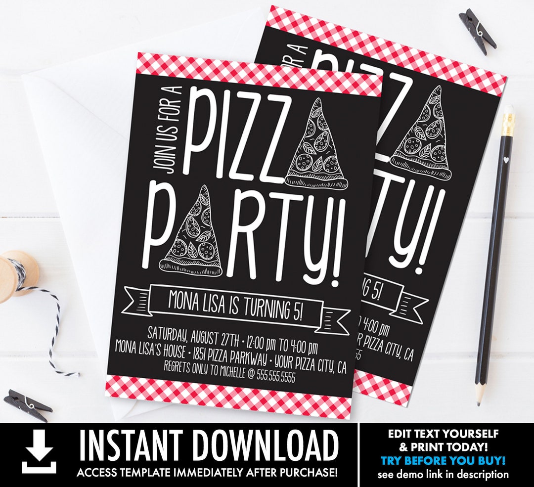Pizza Party Invitation - Pizza Birthday Party, Pizza Party, Italian ...