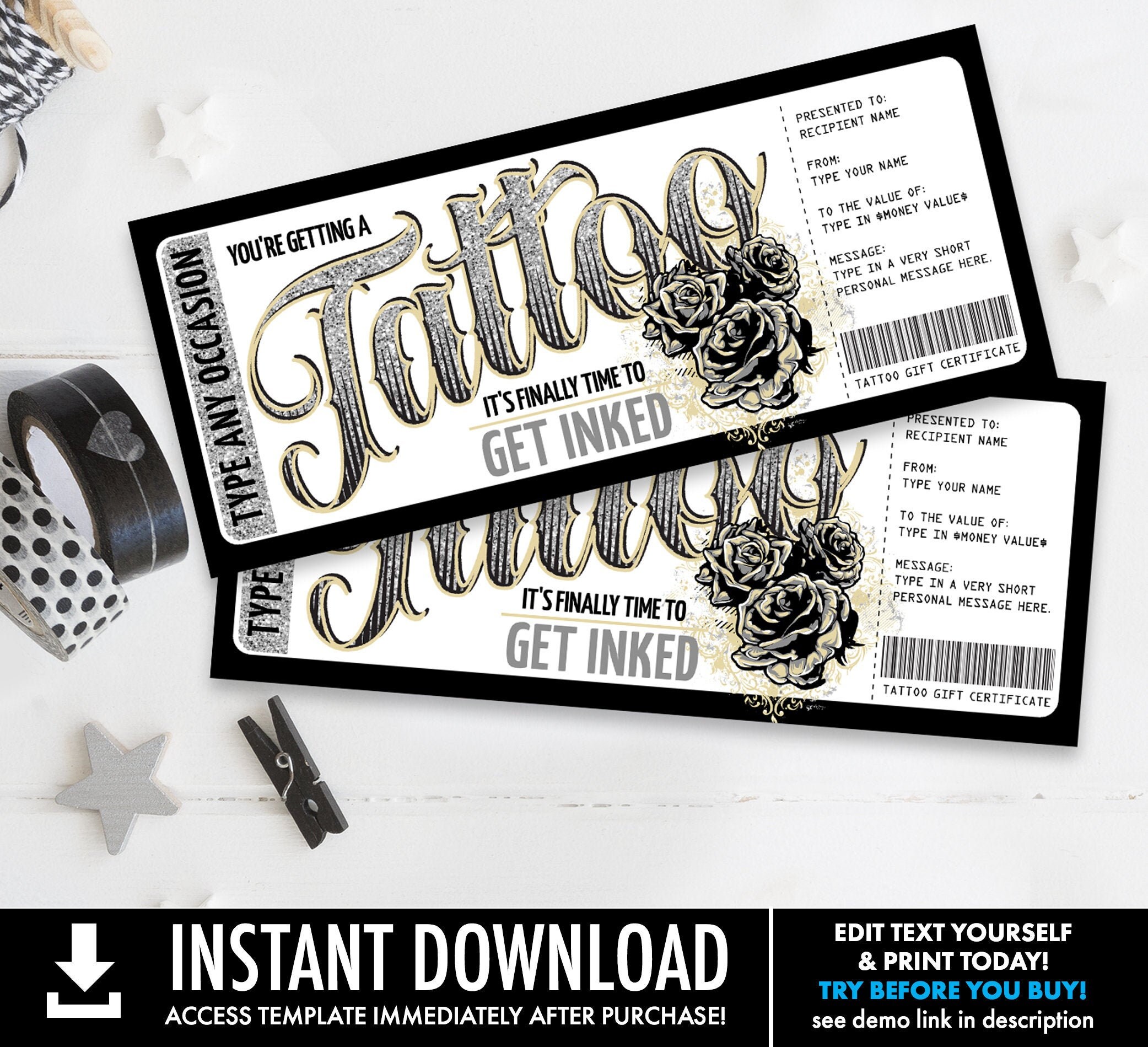 Tattoo Gift Certificate Template