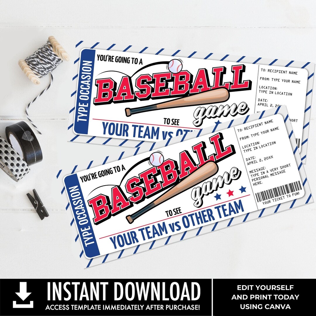 Baseball Ticket Gift Editable Template - Surprise Baseball Game Ticket ...