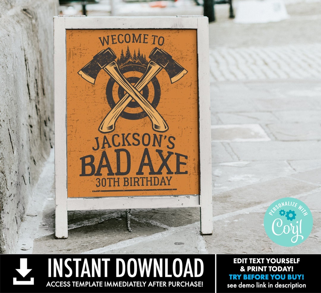 Axe Throwing Welcome Sign16x20 Party Sign, Bad Axe Birthday, Bad Axe ...