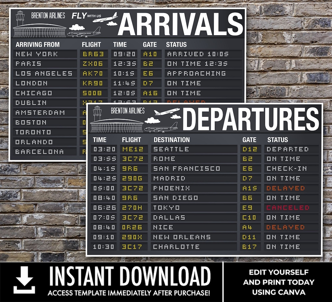 Airplane Party Poster - 36x24 Arrival & Departure TWO Sign Set, Airport ...