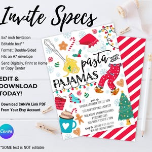 Pasta and Pajamas Birthday Invitation, Christmas Pasta & Pajama ...