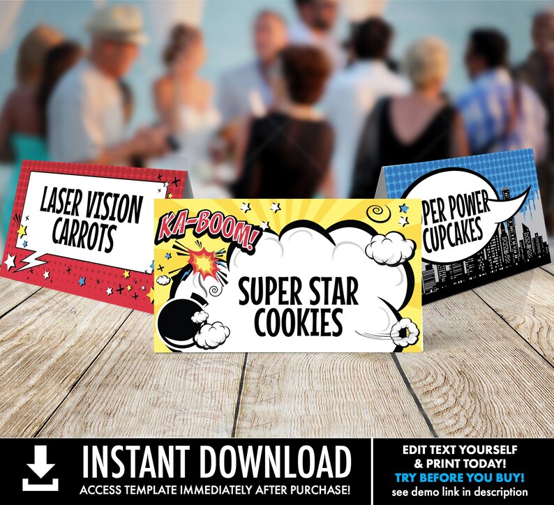 Superhero Food Labels Superhero Party Table Tentplace - Etsy