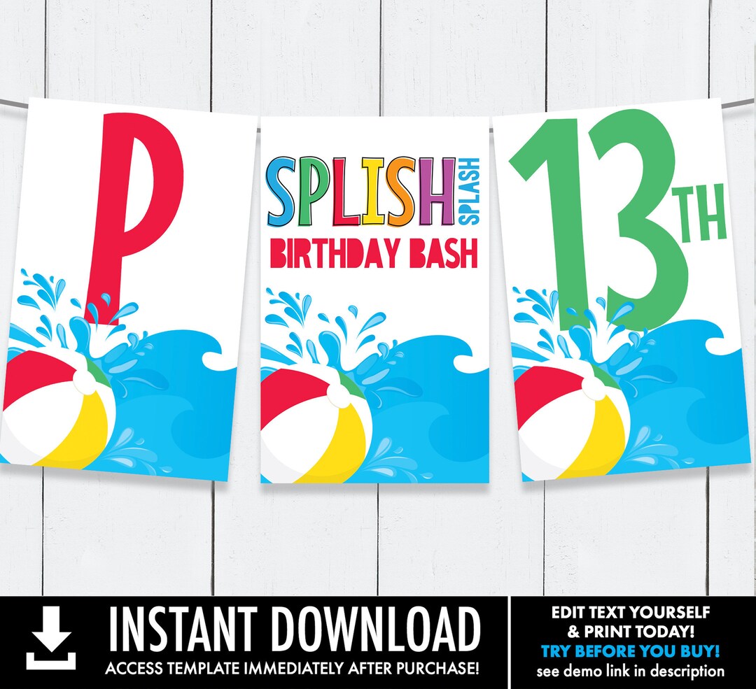 Pool Party Banner Pool Banner, Summer Party, Beach Party Self-edit With ...
