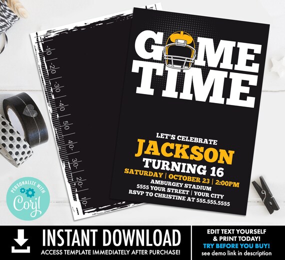 Football Party Invitation - It's Game Time, Football Invitation ...