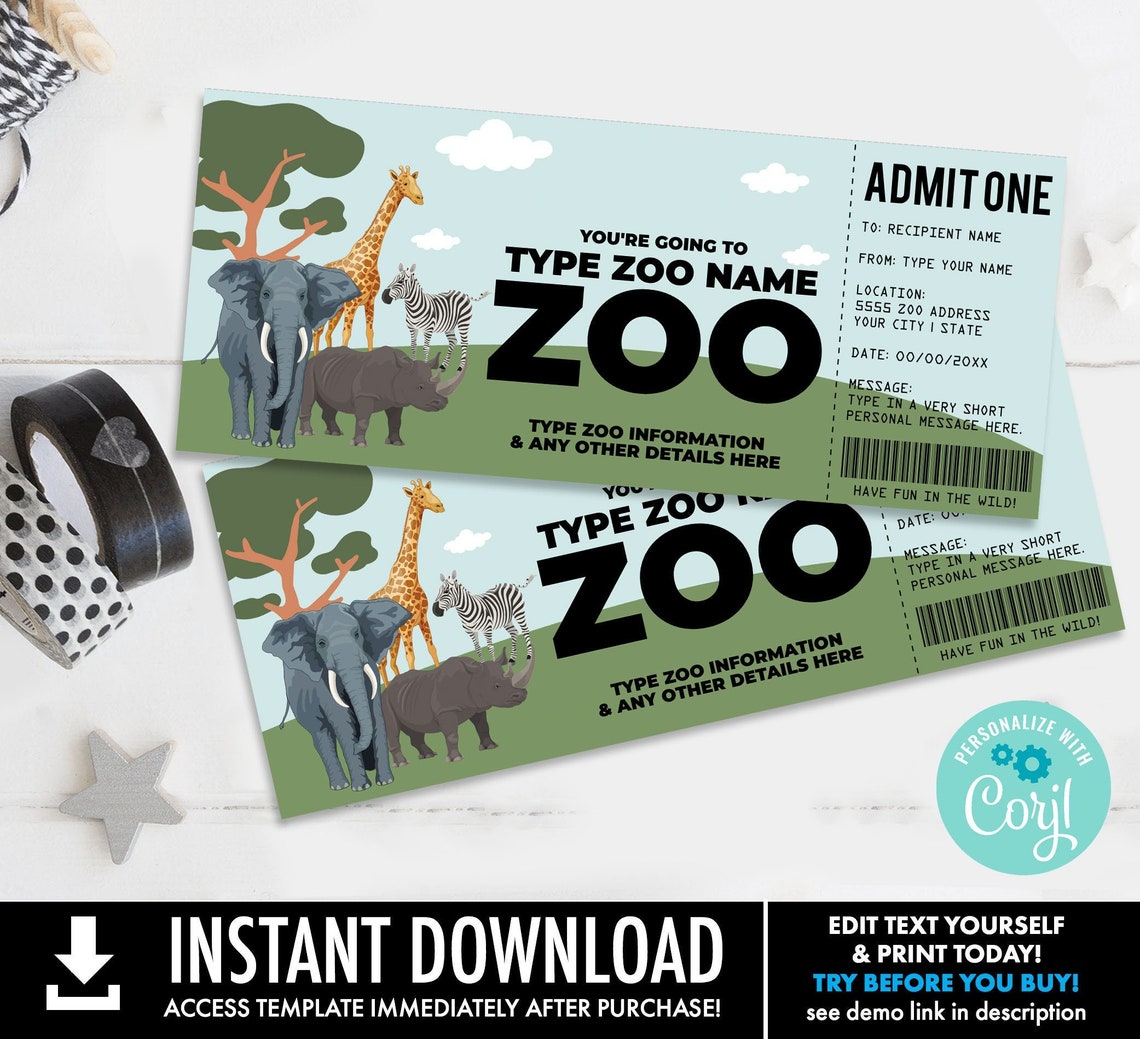 Zoo Gift Certificate Wild Animal Park Surprise Gift Voucher - Etsy
