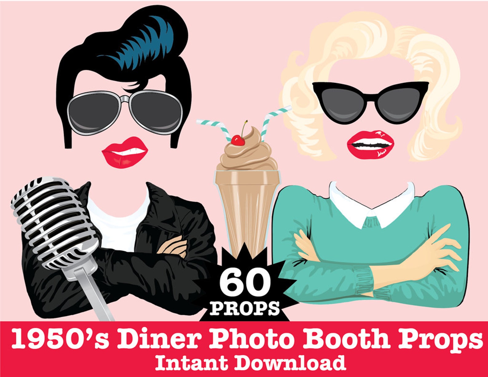 50s Photo Booth Props, Diner Party, Fifties Party, Rock N Roll Party ...