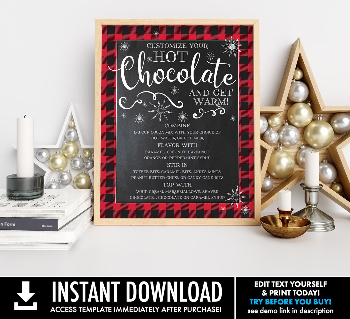 Hot Chocolate Party Sign/menu Hot Coco Bar Hot Chocolate - Etsy