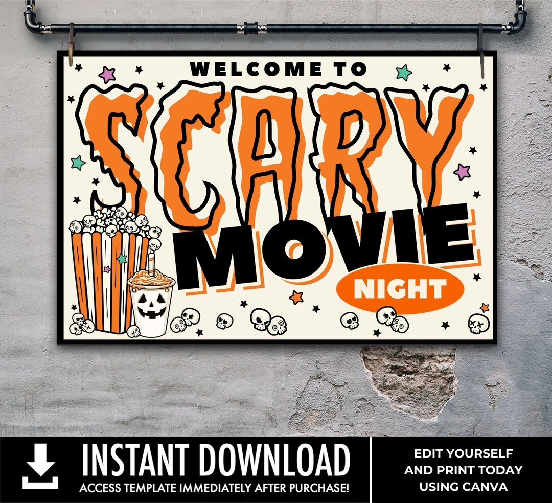 Halloween Scary Movie Night Poster, Horror Cinema Party Sign, Spooky ...