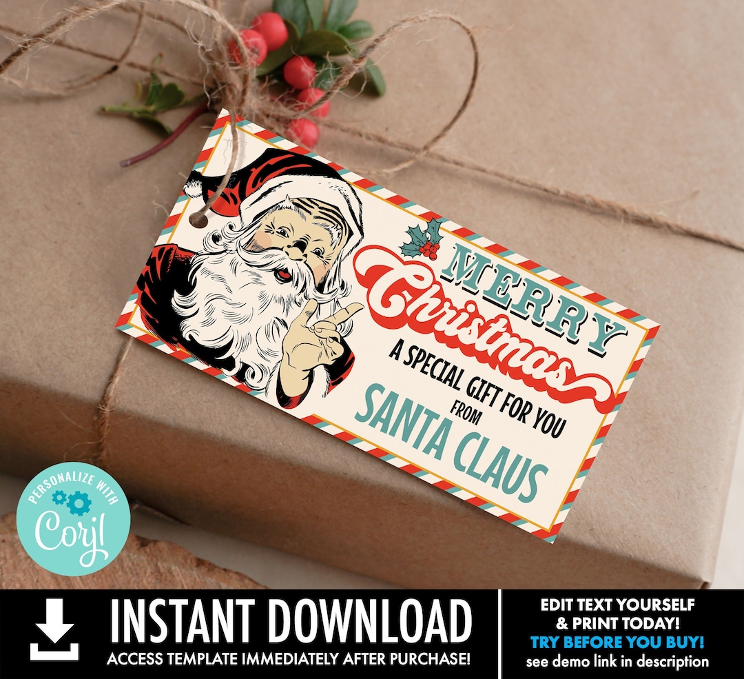 Retro Santa Gift Tag,gift From Santa,christmas Gift Tag,homemade Treat ...