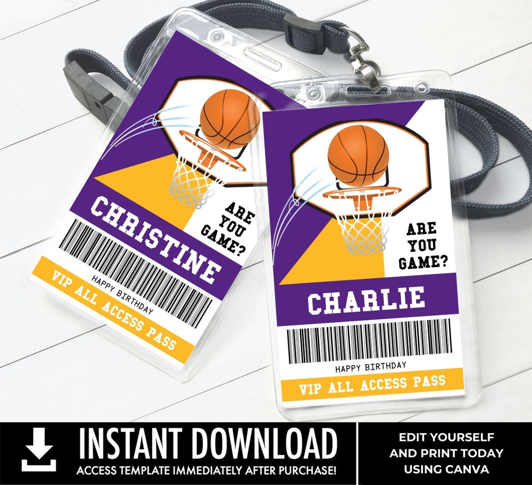 Basketball All Star Badges, Basketball Birthday, Basketball VIP Pass ...