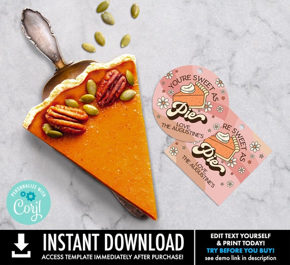 Retro Thanksgiving Favor Tag - You're as Sweet as Pumpkin Pie, Gift Tag ...