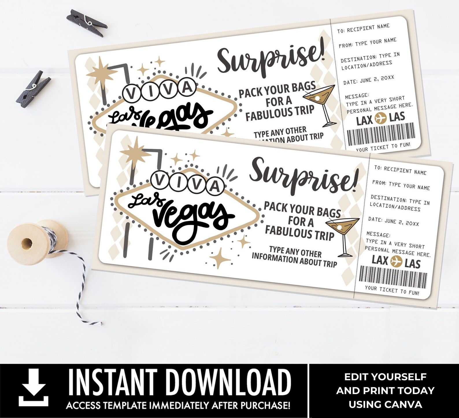 Surprise Trip to Las Vegas, Surprise Ticket Voucher, Vacation Reveal ...