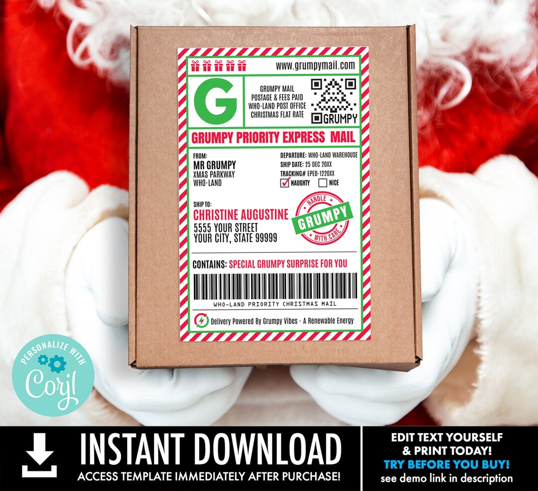 Editable Christmas grumpy Shipping Label Who-town - Etsy