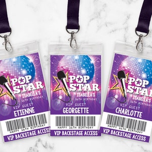 Pop Star Party VIP Badge, Party Like a Pop Star, Rock N Roll, Backstage ...
