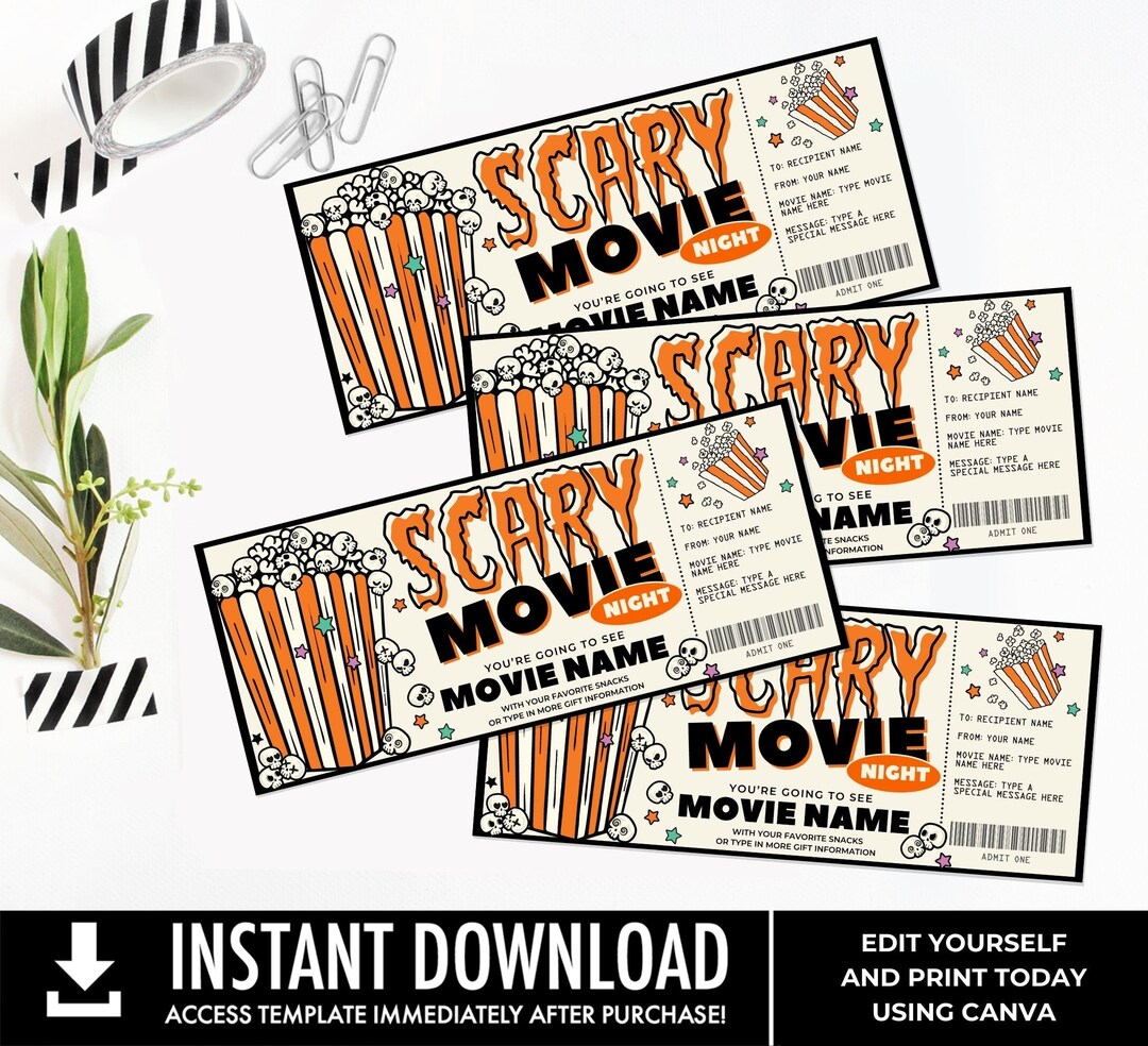 Halloween Scary Movie Night Mini Tickets, Spooky Movie Night Party ...