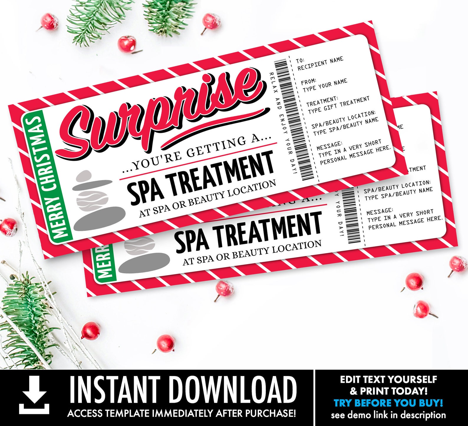 Christmas Spa Treatment Surprise Gift Voucher Spa Day Spa - Etsy