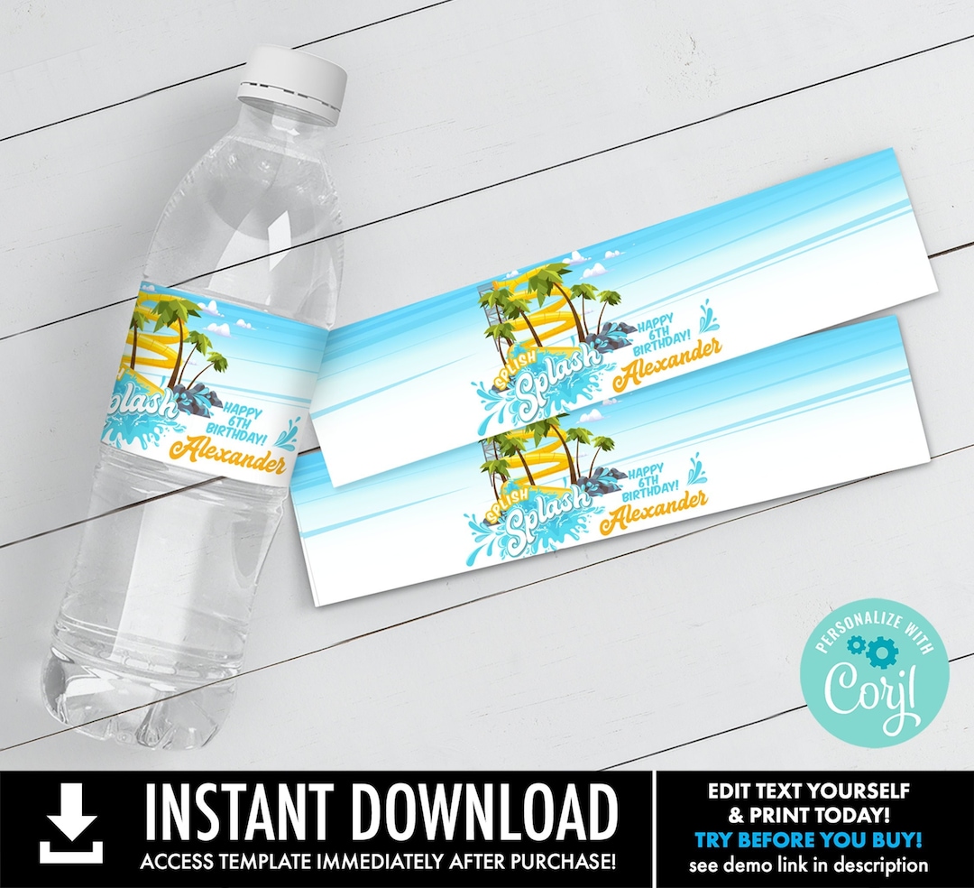 Waterslide or Waterpark Birthday Party,water Bottle Label,drink Wrap ...