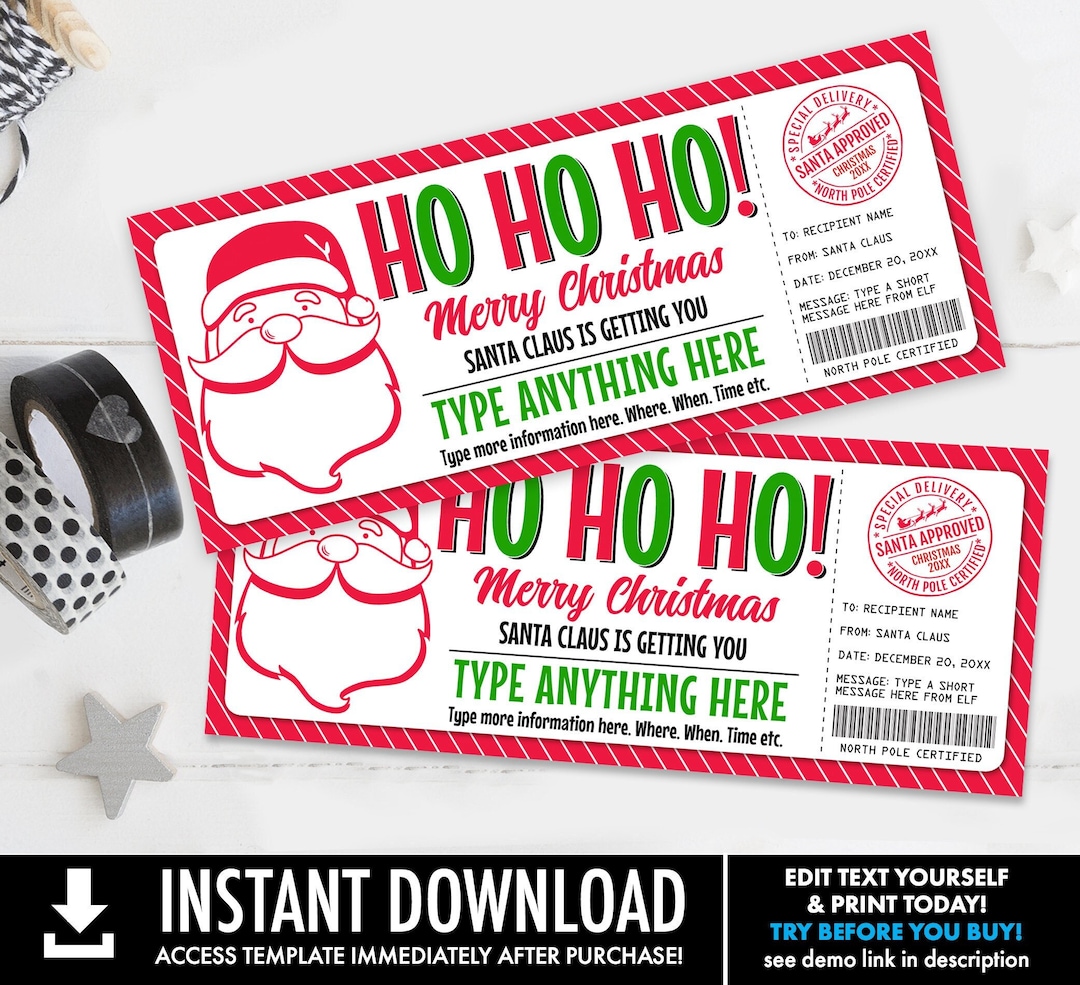 Santa Gift Voucher- Santa Gift Certificate, Printable Gift,nice List ...