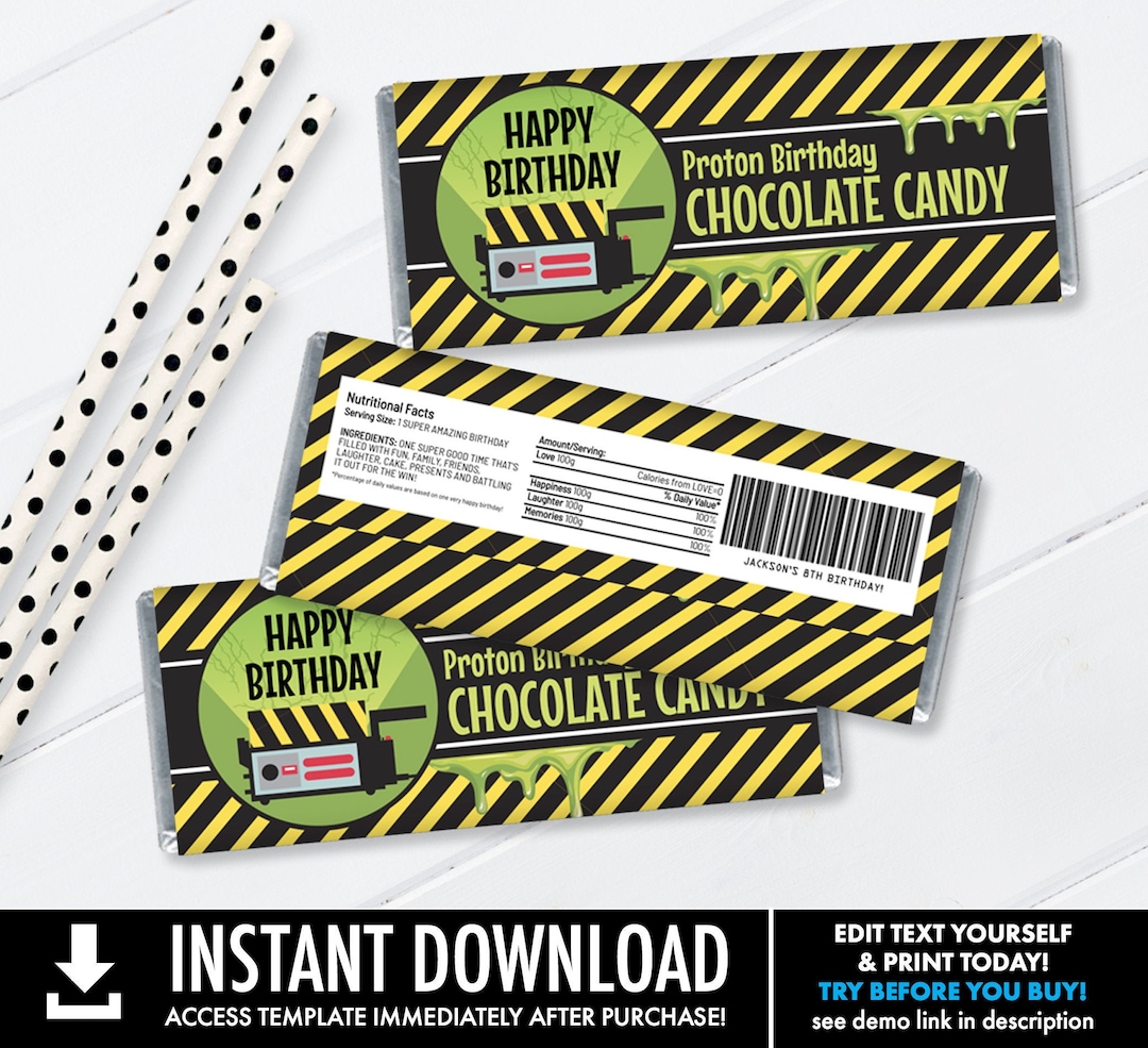 Ghost Trap Party Candy Bar Wrappers - Chocolate Labels, Ghost-movie ...