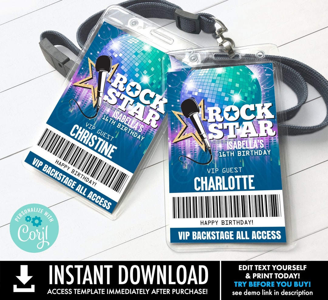 Rock Star VIP Badge,party Like a Rock Star,rock N Roll,backstage Pass ...