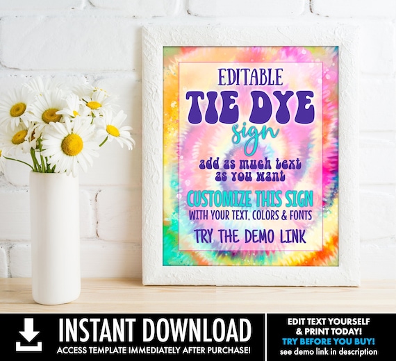 Editable Tie Dye Party Sign - 8x10 Sign, Custom Sign,Add Your Own Text ...