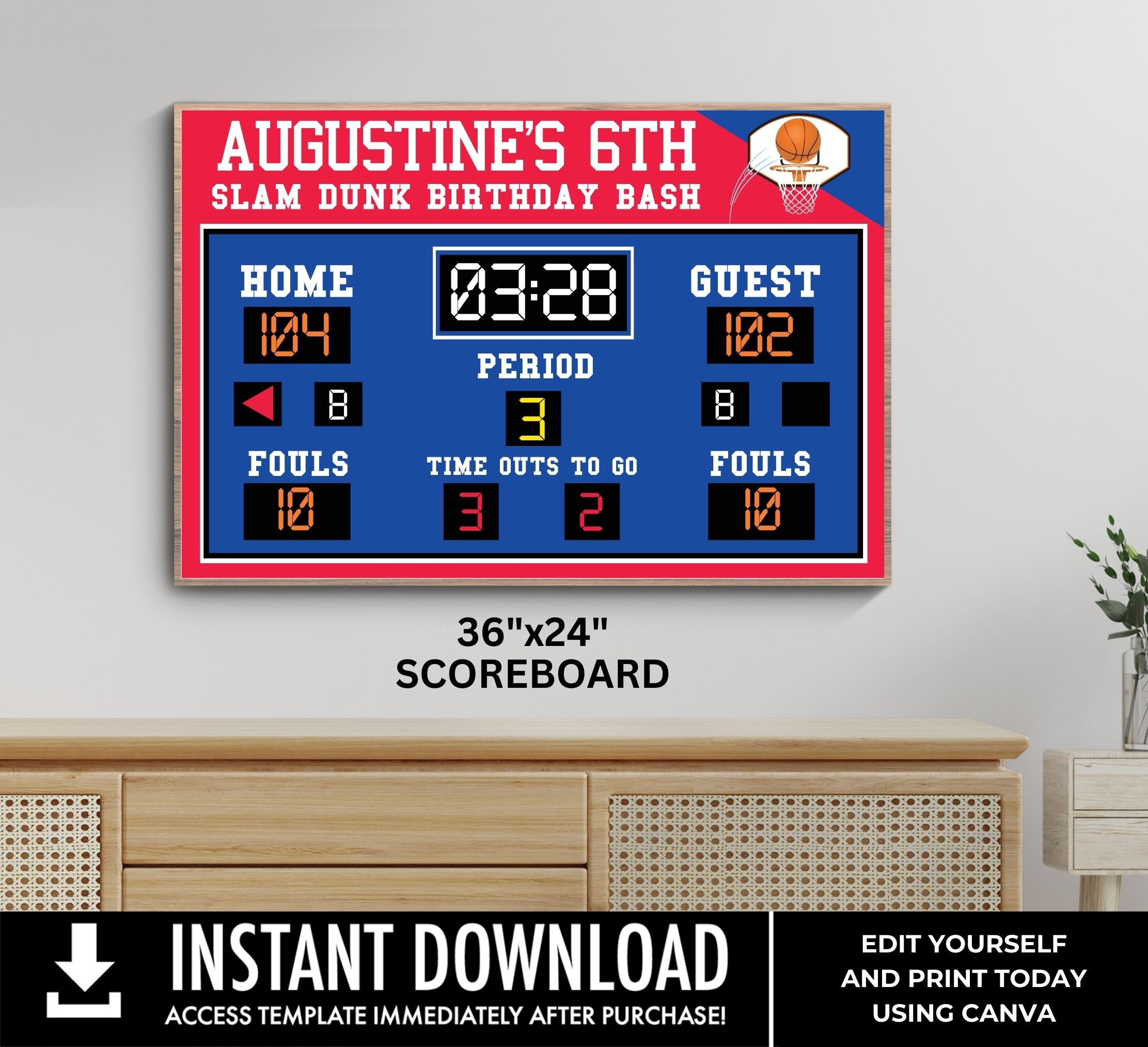 Basketball Scoreboard Printable 36"x24" Poster, Scoreboard Sign ...