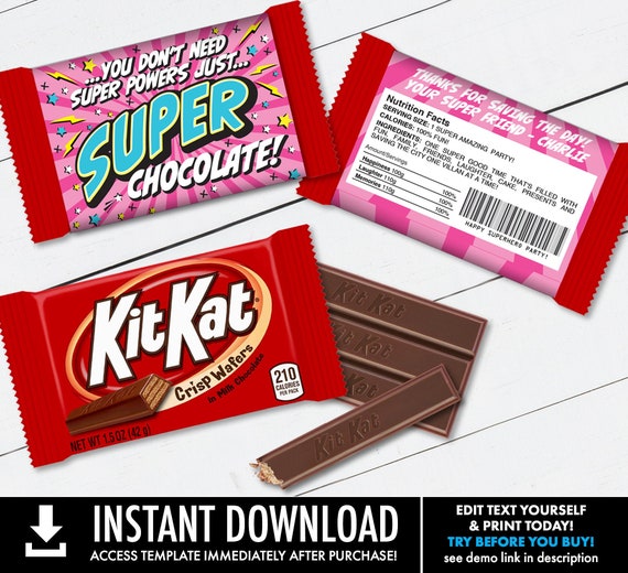 Superhero Candy Bar Wrappers - Kit Kat Bar Wraps, Baby Shower, Birthday ...