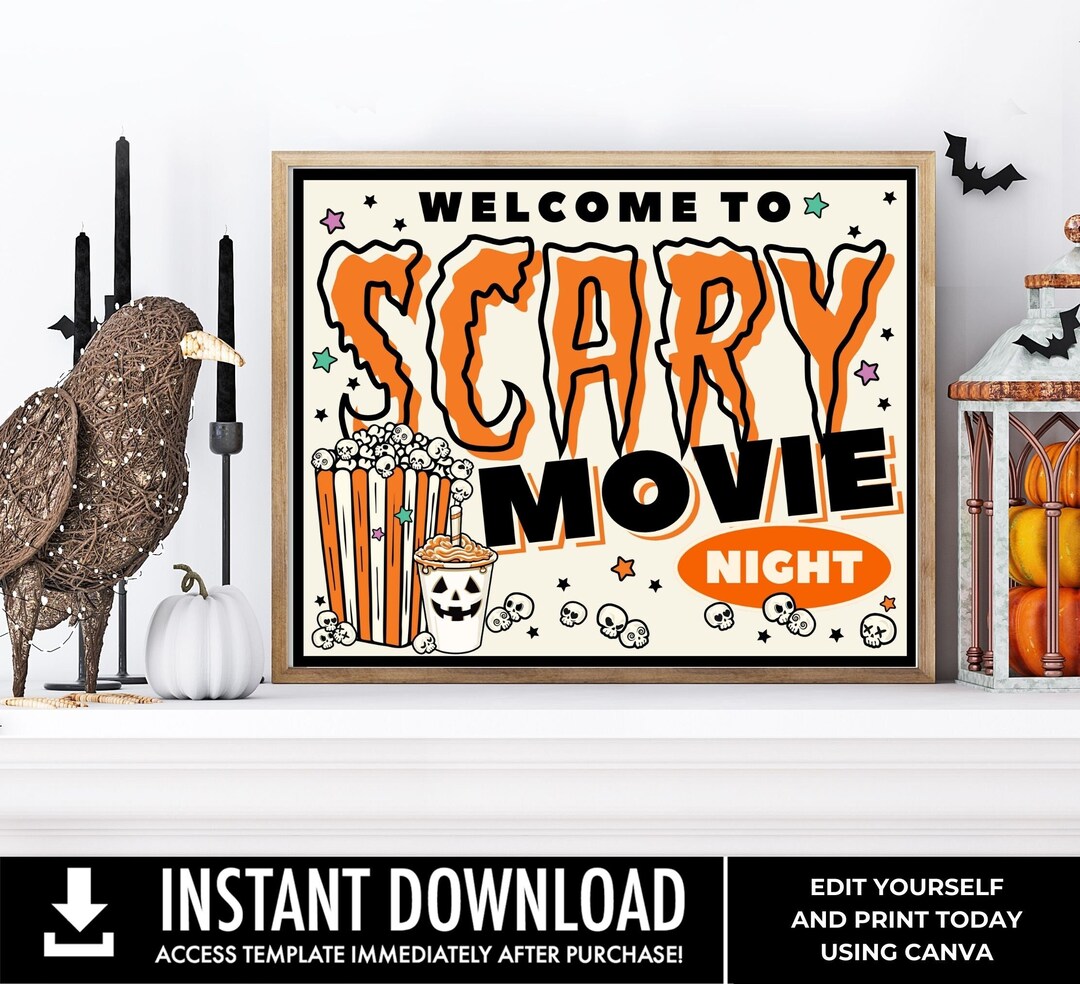 Halloween Scary Movie Night Poster, Spooky Movie Night Party, Horror ...