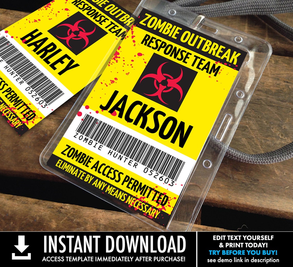 Zombie Hunter VIP I.D. Badge Zombie Party Halloween | Etsy