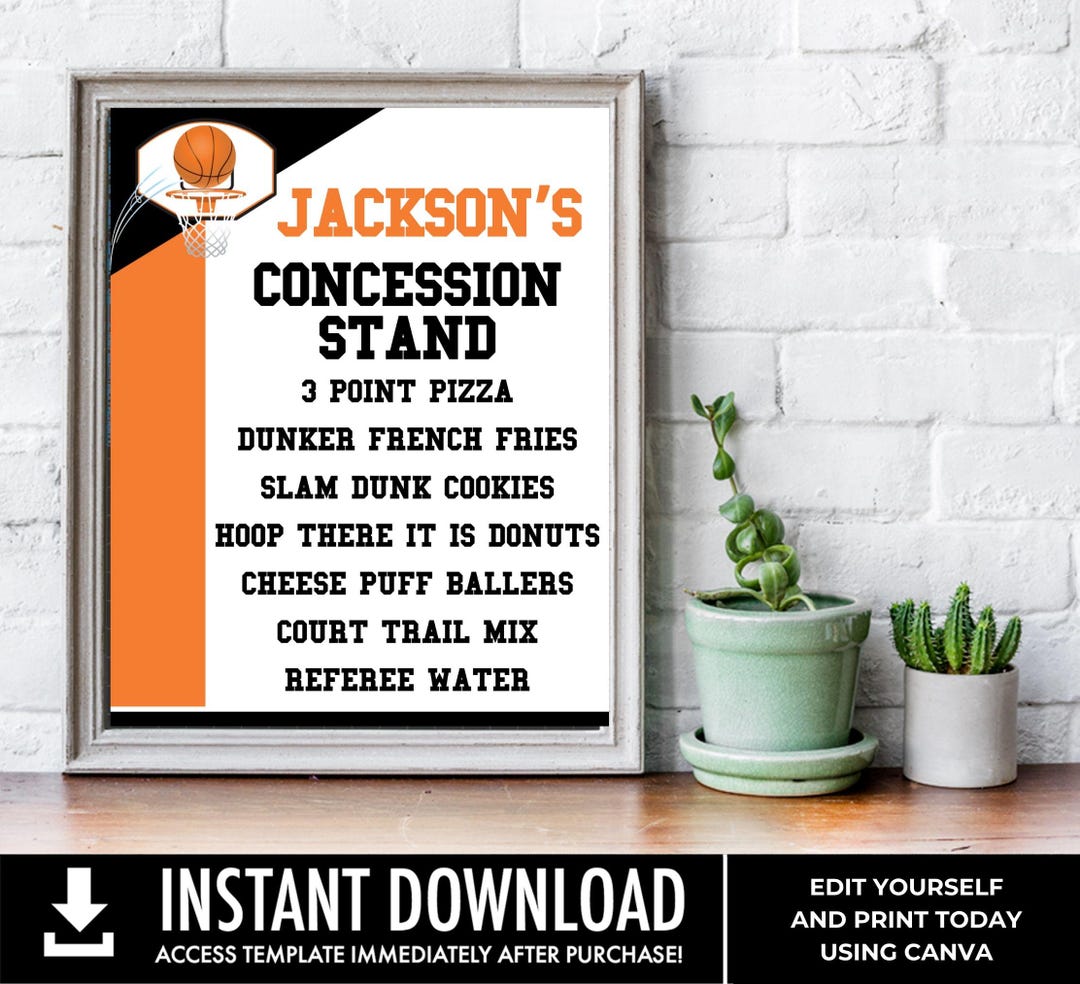 Basketball 8x10 Concession Stand Sign, 8x10 Birthday Party Sign, Menu ...