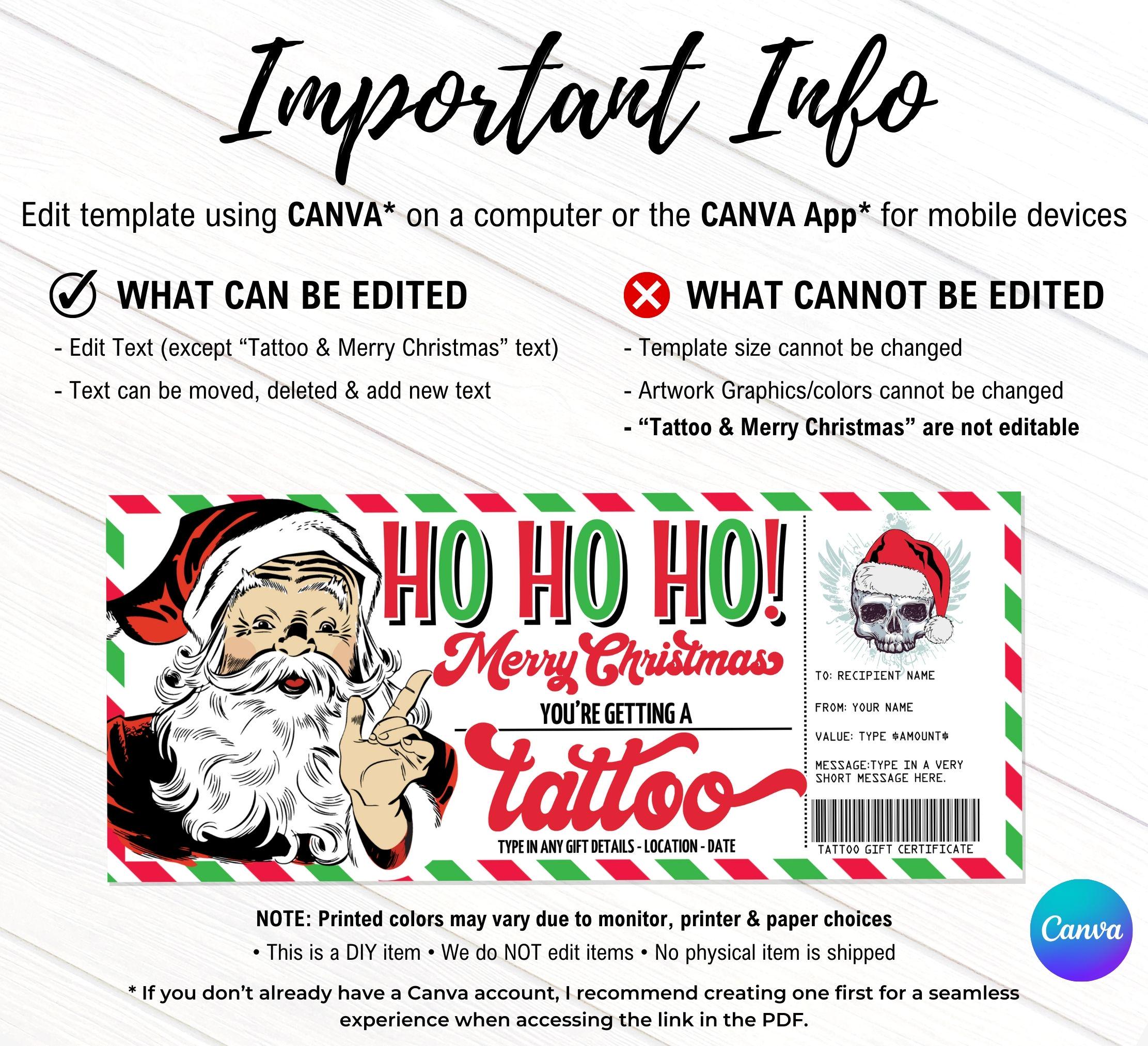 Christmas Tattoo Gift Certificate,finally Time to Get Inked Gift ...