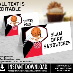 Basketball Food Labels - Basketball Birthday Party, Table Tent, Place ...