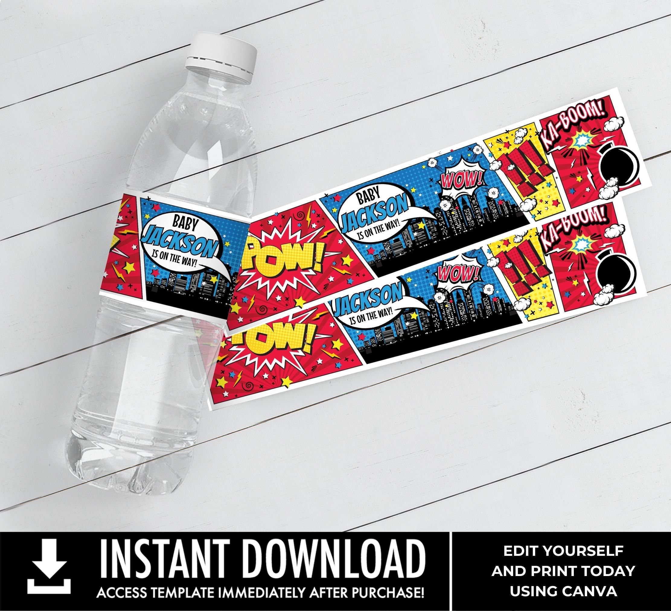 Baby Shower Superhero Water Bottle Label - Superhero Favor, Drink ...