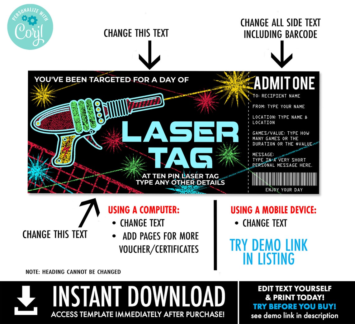Laser Tag Gift Certificate Laser Tag Surprise Gift Voucher - Etsy